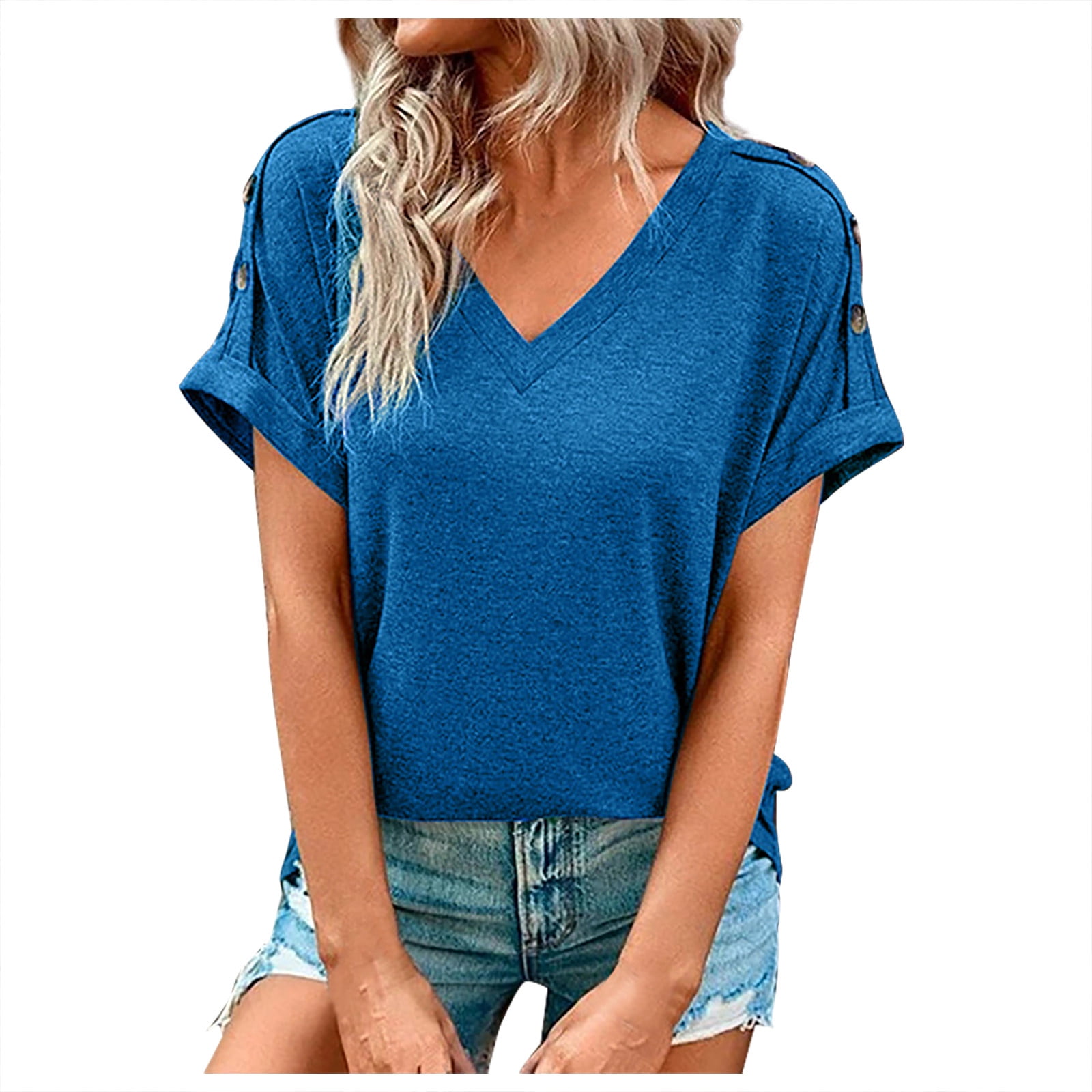 Click here for Timegard Tops For Women V Neck Short Sleeve Button... prices