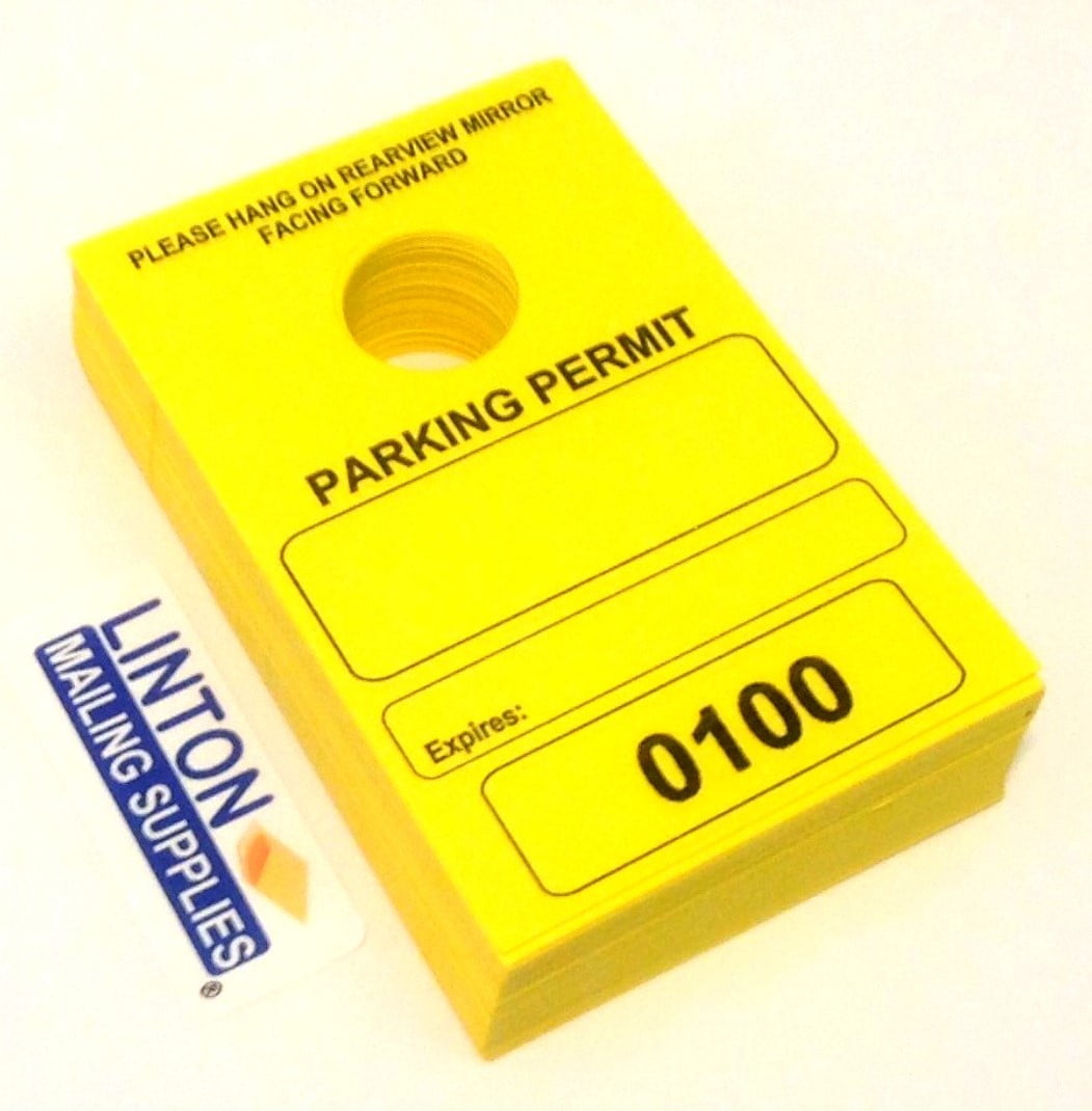 Numbered Parking Permit - Mirror Hang Tags, Yellow Cardstock, 4-3/4" x ...