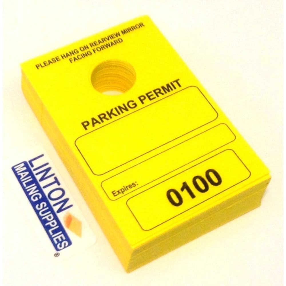 Numbered Parking Permit - Mirror Hang Tags, Yellow Cardstock, 4-3/4" x ...