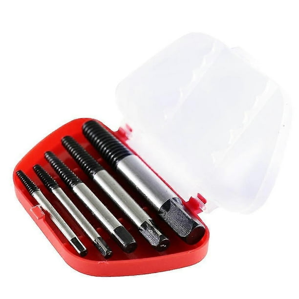 Juego de 5 extractores de tornillos dañados de acero, guía de broca, removedor de pernos rotos ...