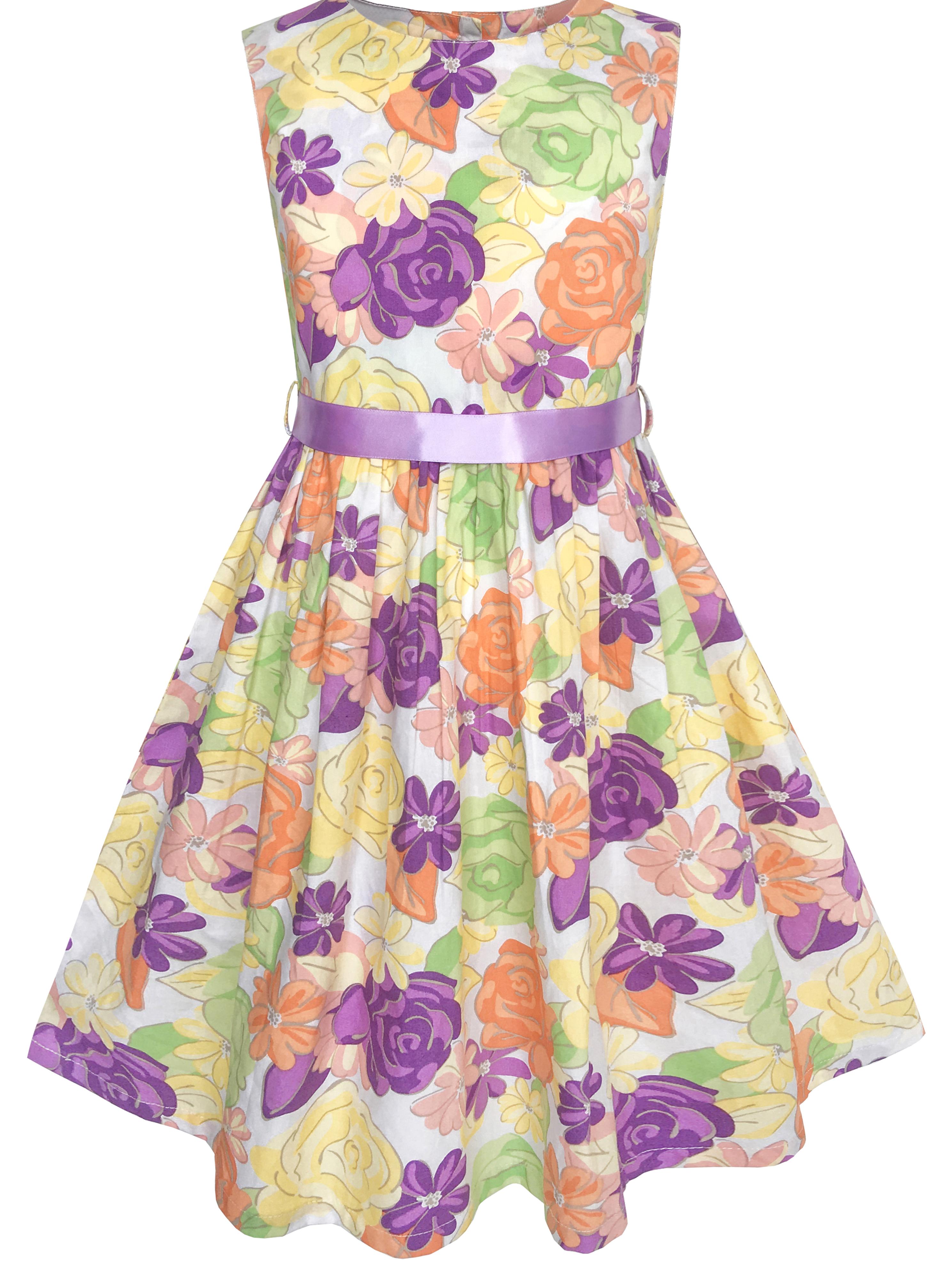 Girls Dress Colorful Flower Summer Beach Party Sundress 4-5 - Walmart.com