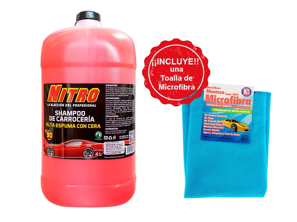 SHAMPOO CON CERA PARA AUTO ALTA ESPUMA + TOALLA MICROFIBRA | Bodega ...