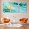 Abstract Marble Texture Canvas Wall Art 3 Panels, Gold Crack Teal Green ...
