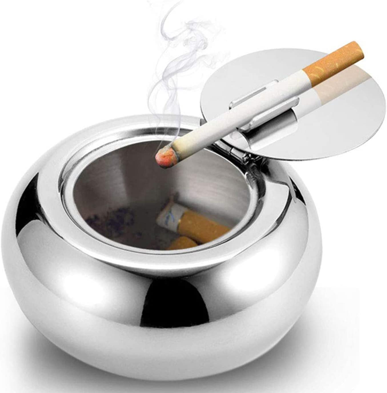 Drum Type Stainless Steel Lidded Ashtray with Windproof Lid Cover ...