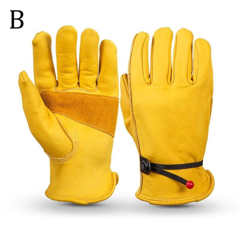 Leather Yellow Driver Gloves Fleece Lined Lorry Driving Work Glove ...