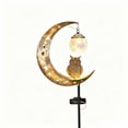 Amketima Solar Garden Stake Light Owl on Crescent Moon Vintage Metal ...
