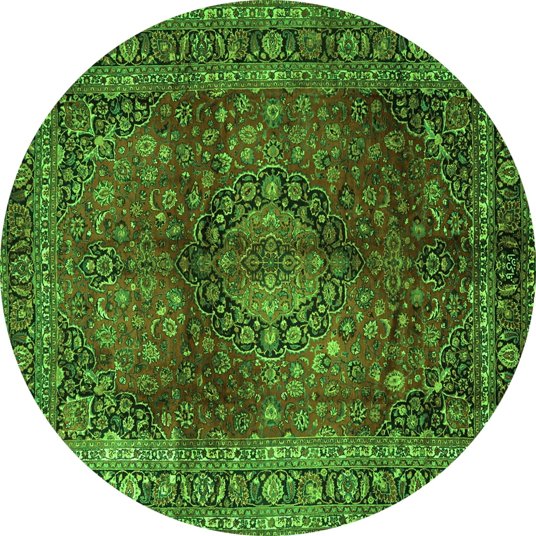 Ahgly Company Indoor Round Medallion Green Traditional Area Rugs, 8 ...