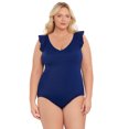 Time And Tru Womens And Plus Solid Ruffle Strap One Piece Swimsuit