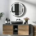 Gymax Round Led Bathroom Mirror w/ 3 Color LED Lights Time ...