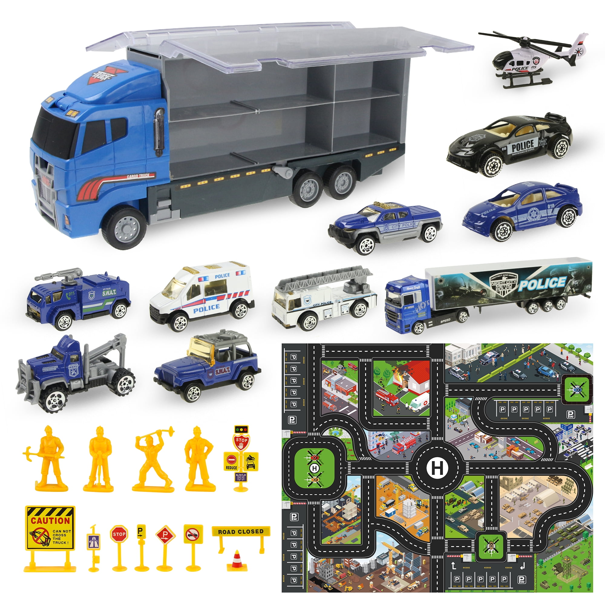10 in 1 Big Truck Toy Alloy Mini Cars Police Rescue Die-cast Vehicle ...
