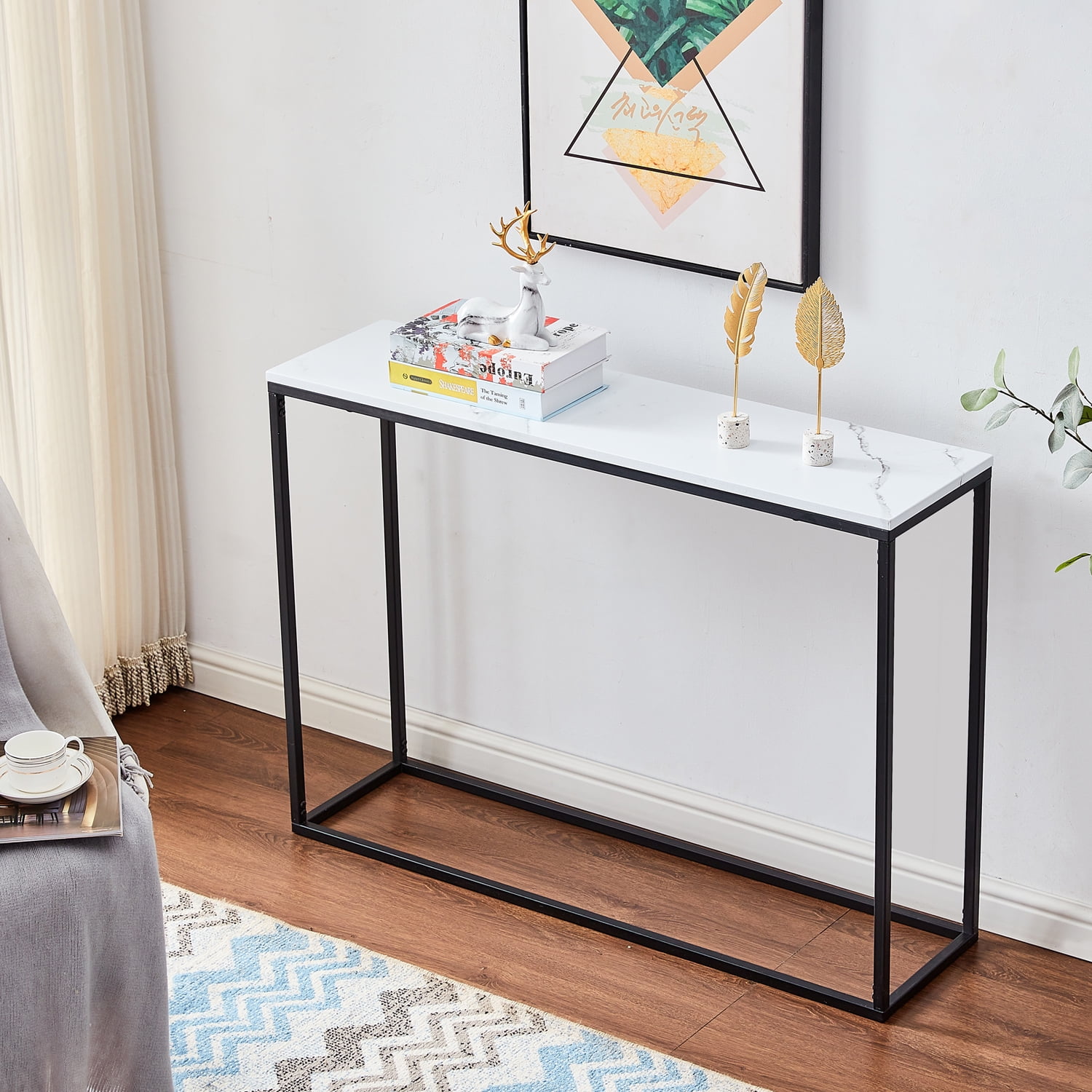 42Inch Narrow Console Table, Modern Entryway Side Table with Faux Marble Tabletop Surface ...