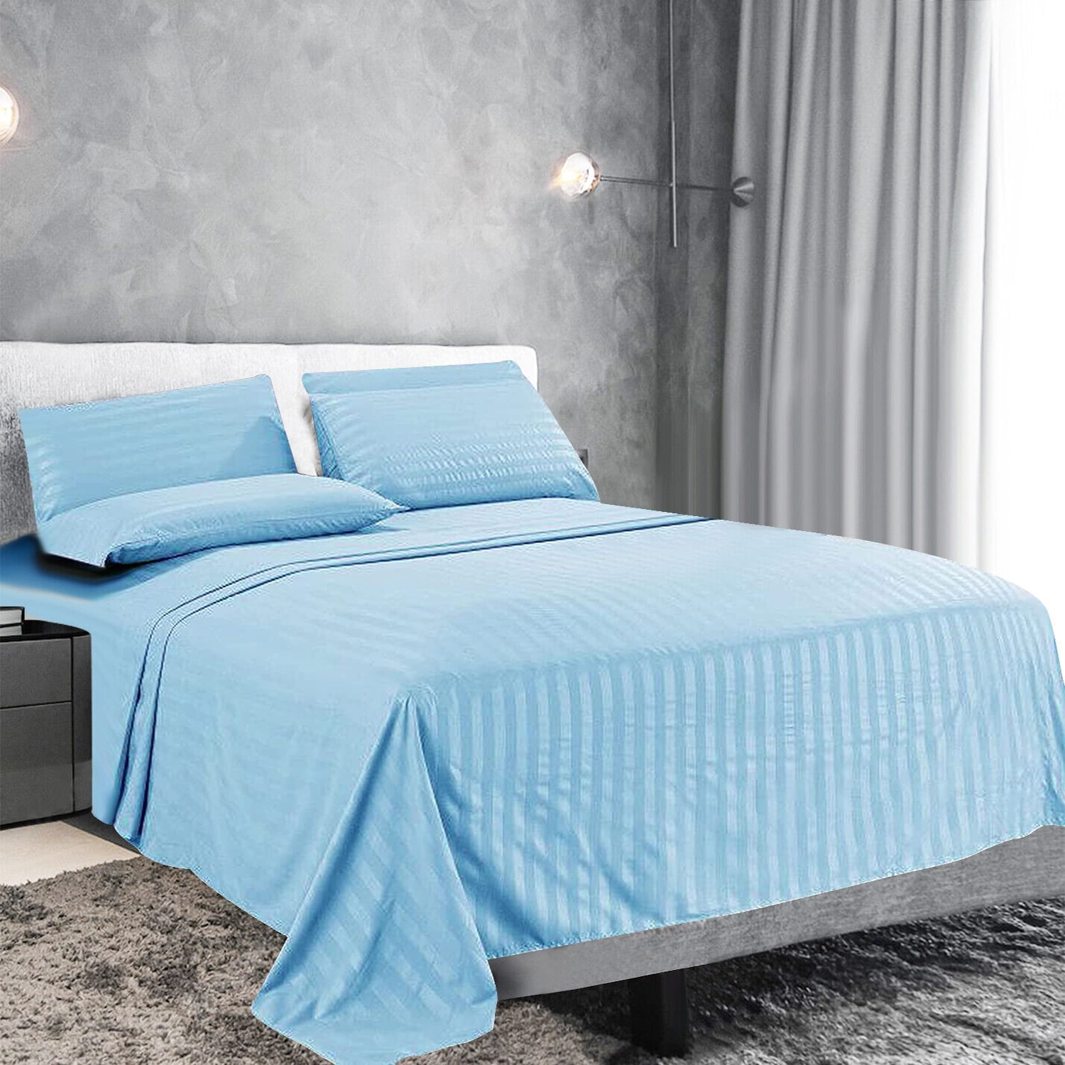 4 Piece Deep Pocket Bed Sheet Set, Queen Size Stripe Sheet Set, Ultra ...