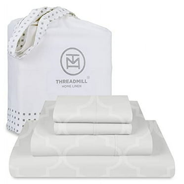 Threadmill Home Linen Cotton Full Size Bed Sheet Set, Damask Jacquard ...