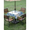 Blue Floral Square Outdoor Tablecloth with Umbrella Hole Watercolor ...