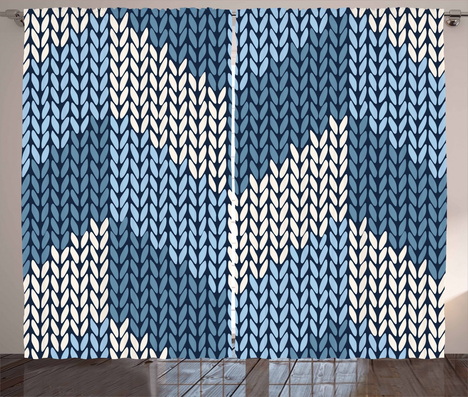 Blue Curtains 2 Panels Set, Nordic Scandinavian Cultural Pattern in ...