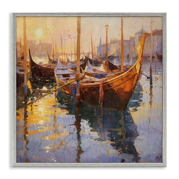 Stupell Industries Venetian Gondolas in Golden Light Gray Framed Giclee ...