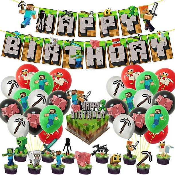 Decoración de cumpleaños con temática de Minecraft, globos de látex ...