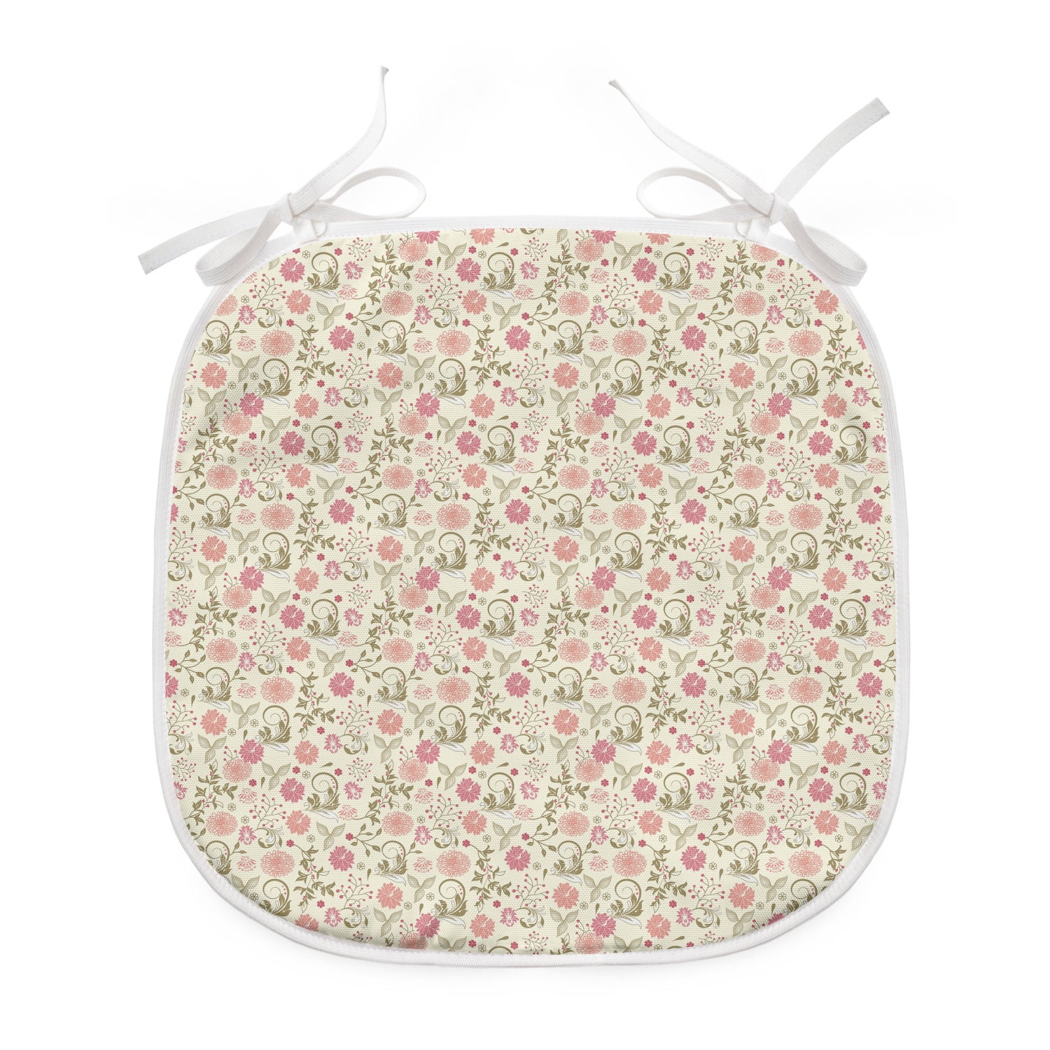 Floral Dining Chair Pad, Flower Complex Design with Soft Colors Vintage ...