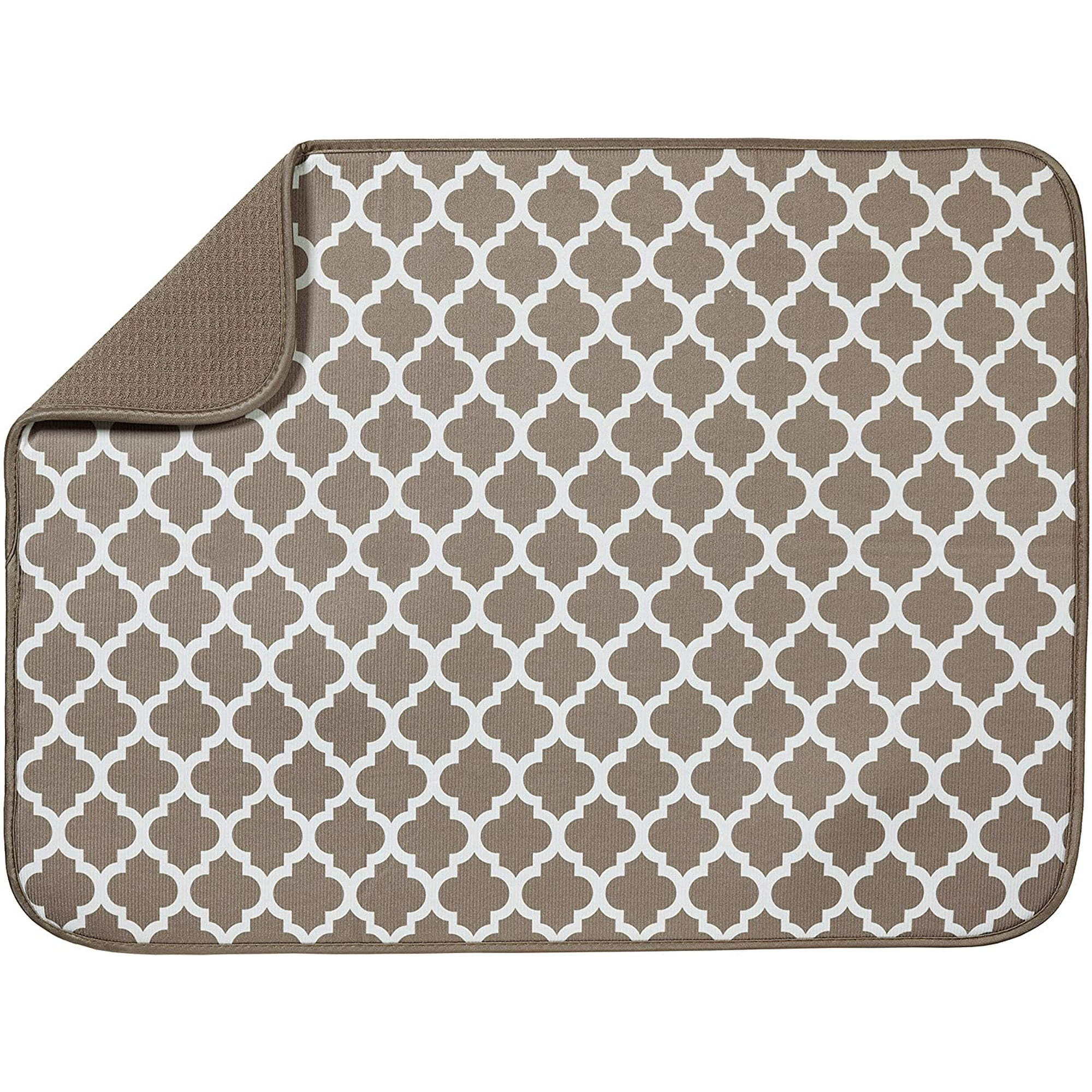 Fhylgn Reversible Xl Microfiber Dish Drying Mat For Kitchen  18 Inch X 24 Inch  Taupe Trellis 18 X 24