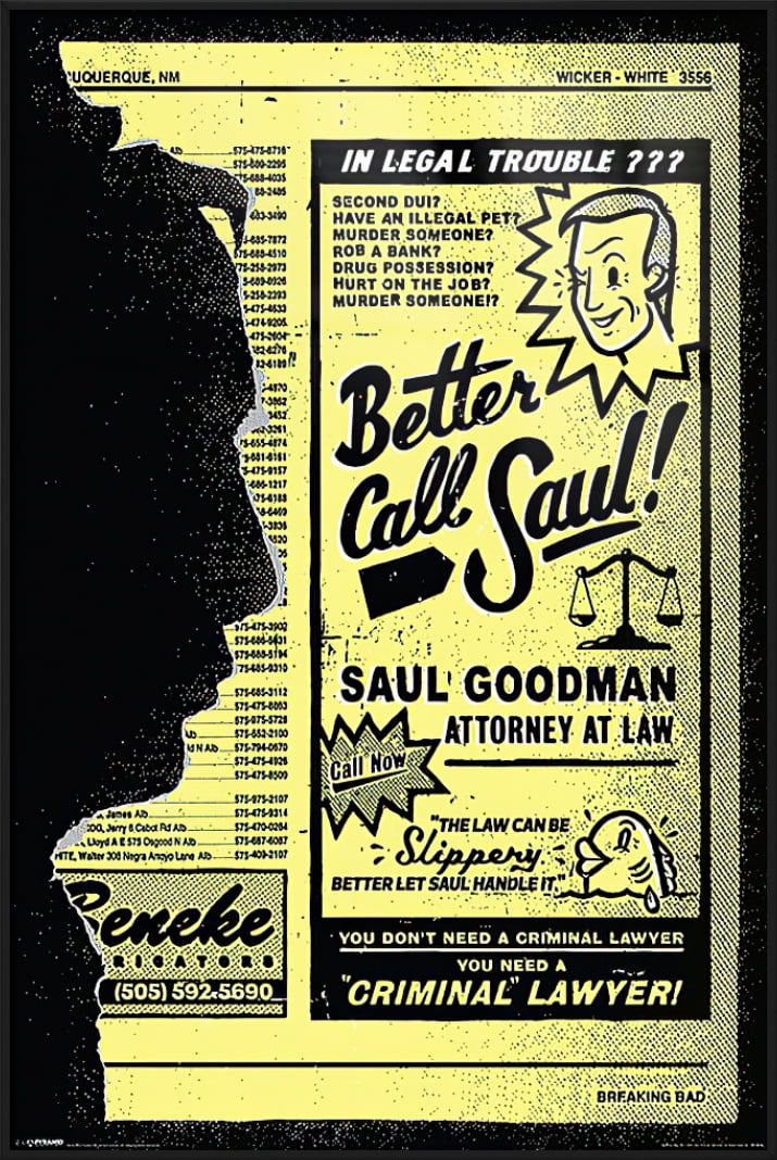 Breaking Bad / Better Call Saul - Framed TV Show Poster (Yellow Pages ...