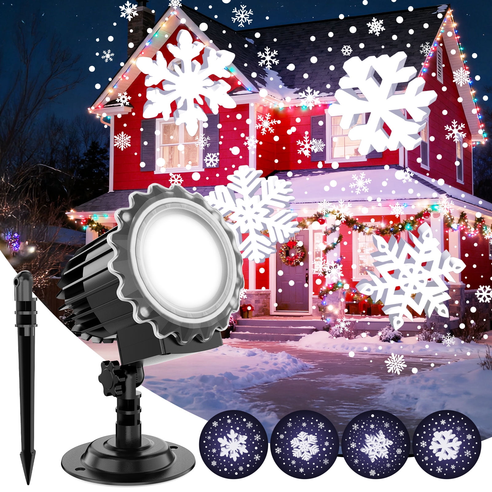 Snowflake LED Projector Lights, Rotating Snowfall Projection Light ...