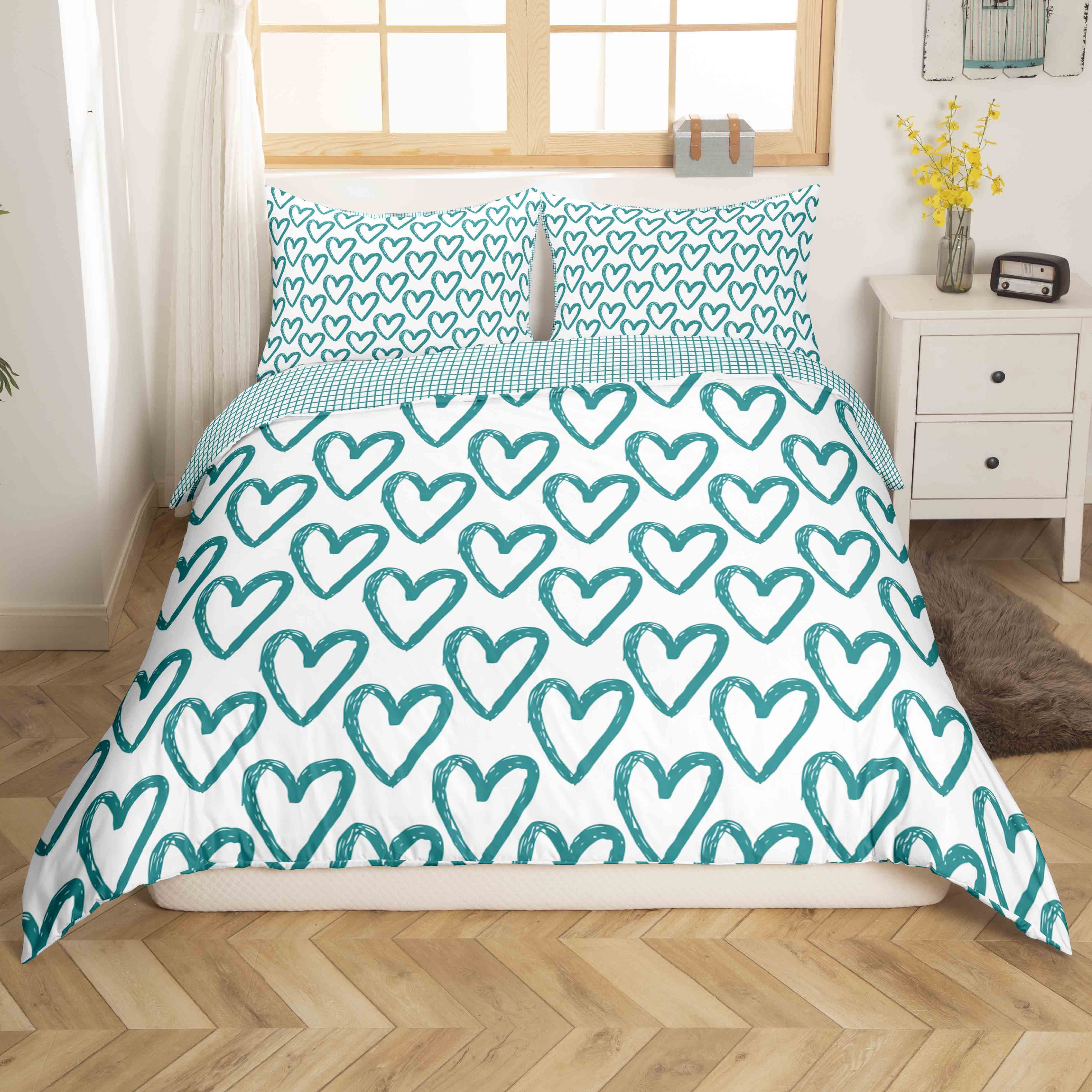 Love Duvet Cover Heart Shaped Bedding Sets,Green Lattice Comforter ...