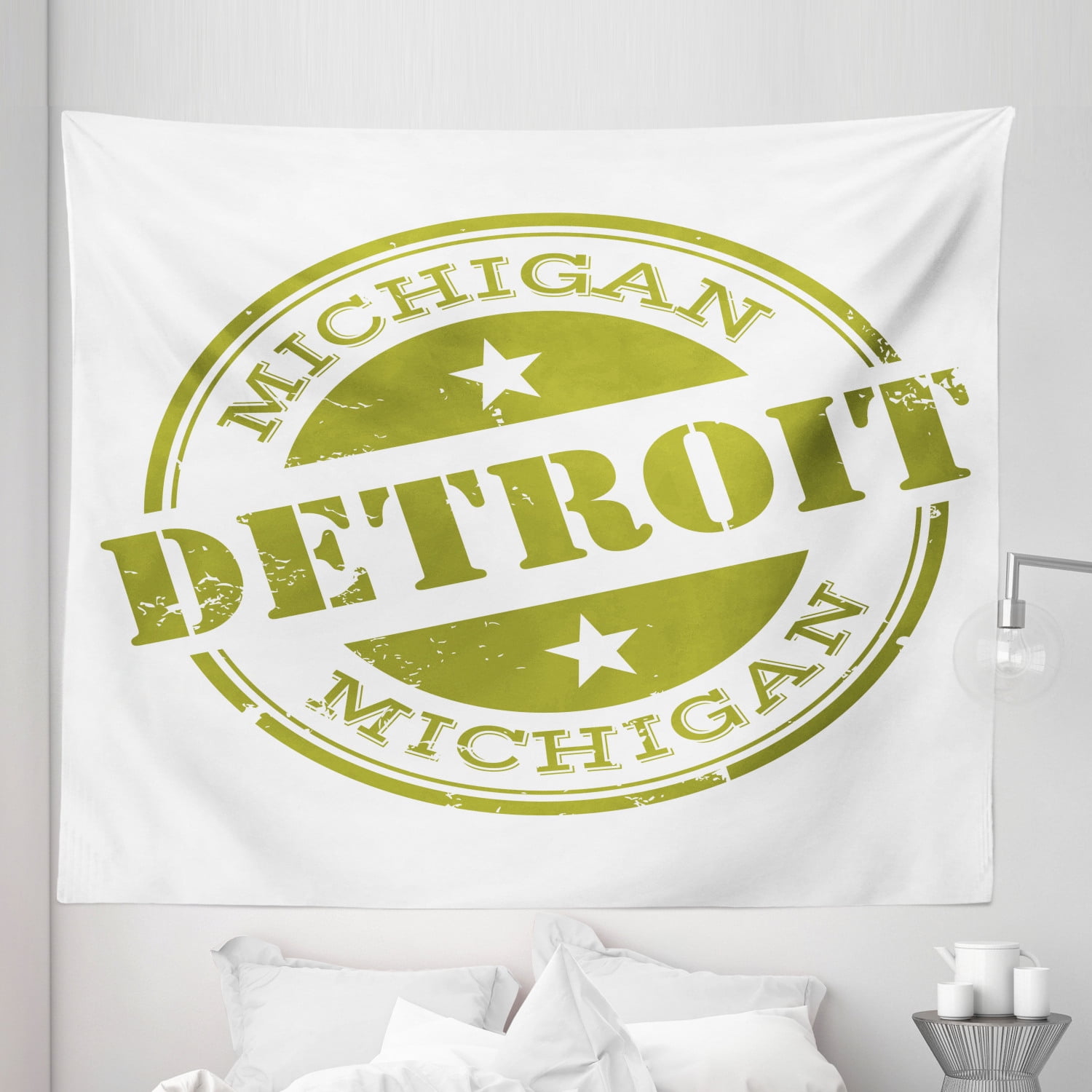 Detroit Tapestry, Aged Grunge Detroit Michigan Stamp Retro Design with ...