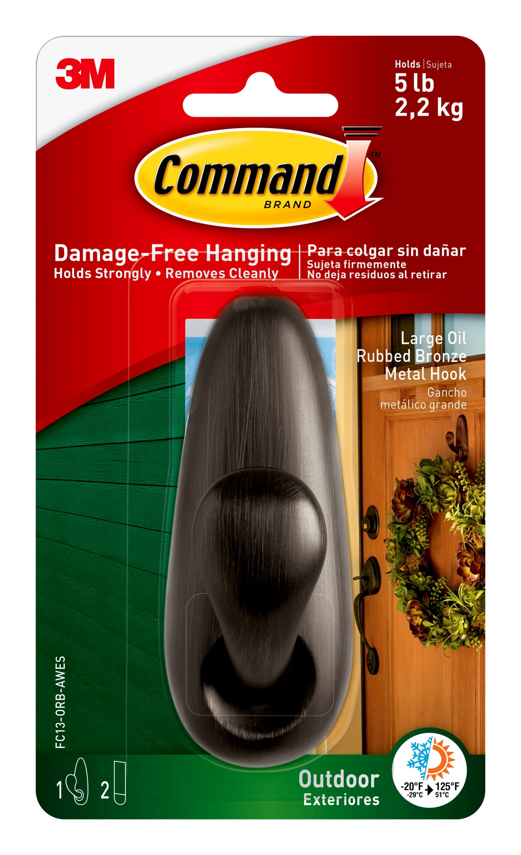 Command Outdoor Hook, Large, Oil Rubbed Bronze, 1 Wall Hook, 2 Strips ...