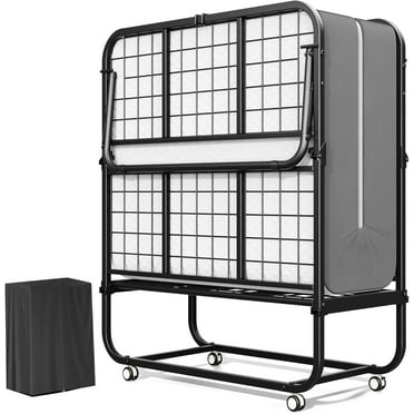 BALUS Folding Bed with Mattress, 75" x 45" Rollaway Bed Twin Size Bed Frame, Foldable Cot Guest ...