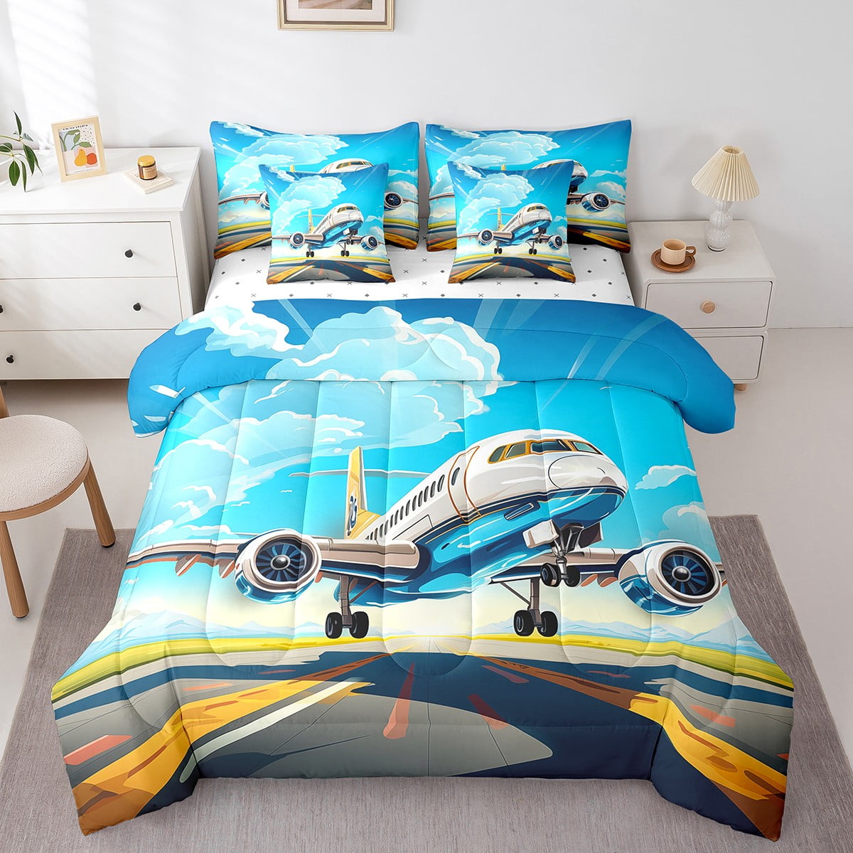 Click here for Yst 7pcs Airplane Comforter Set  Watercolor Aircra... prices