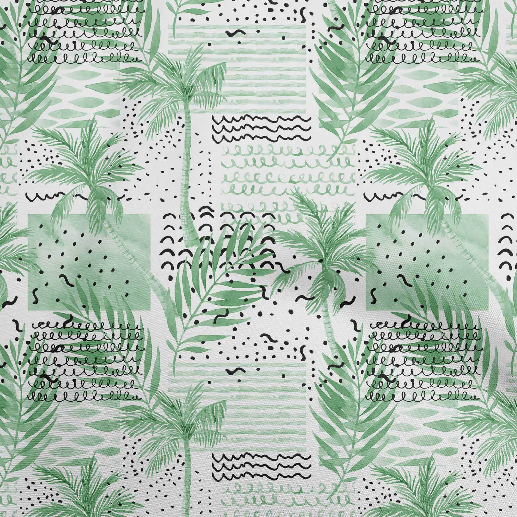 oneOone Viscose Jersey Green Fabric Tropical Tree With Geometric ...