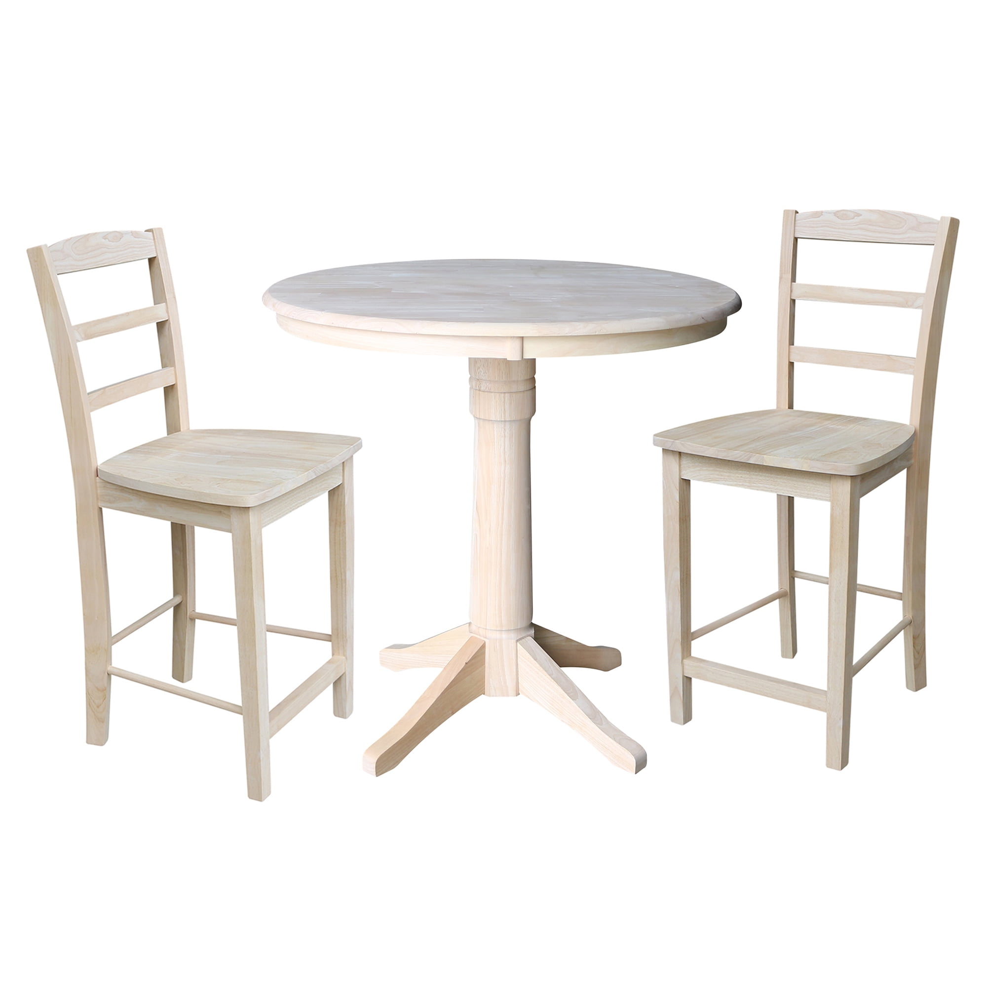36" Round Pedestal Counter Height Table with 2 Madrid Stools ...