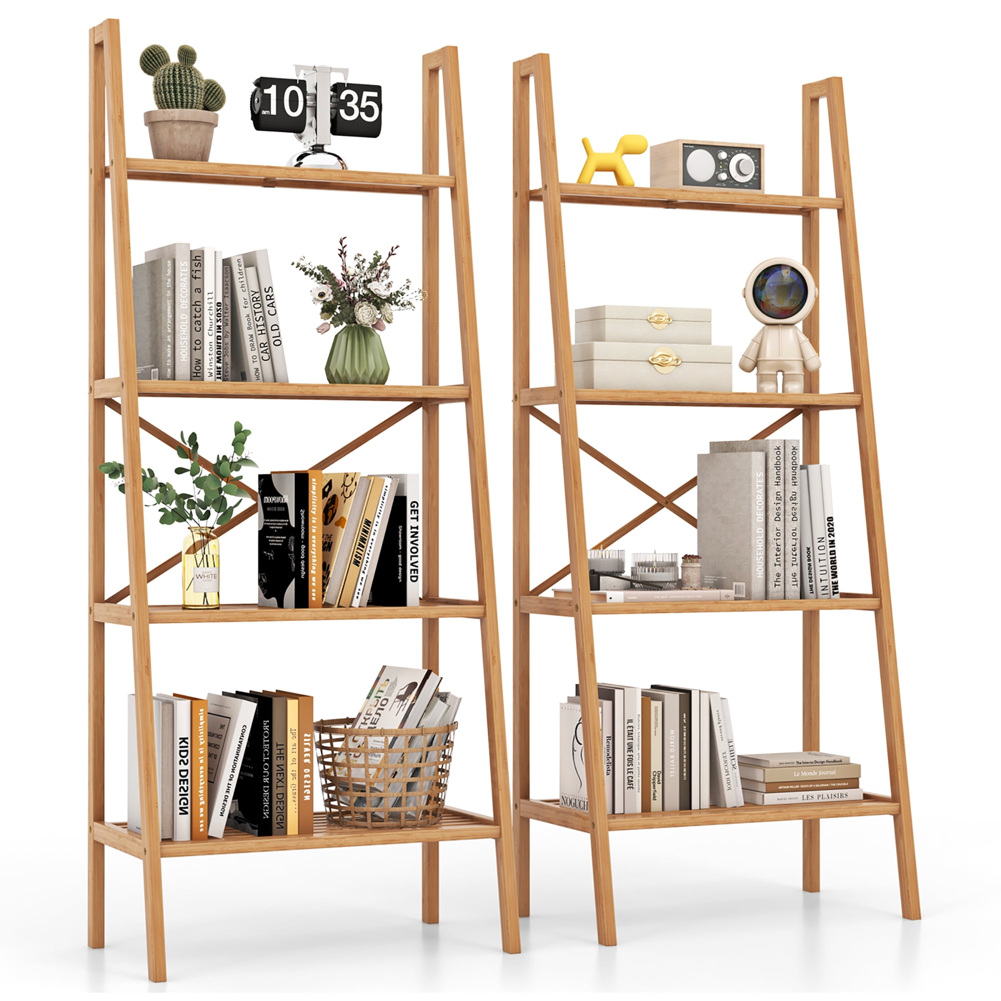 Click here for Gymax 2pcs 4-Tier Bamboo Ladder Bookshelf 58 Displ... prices