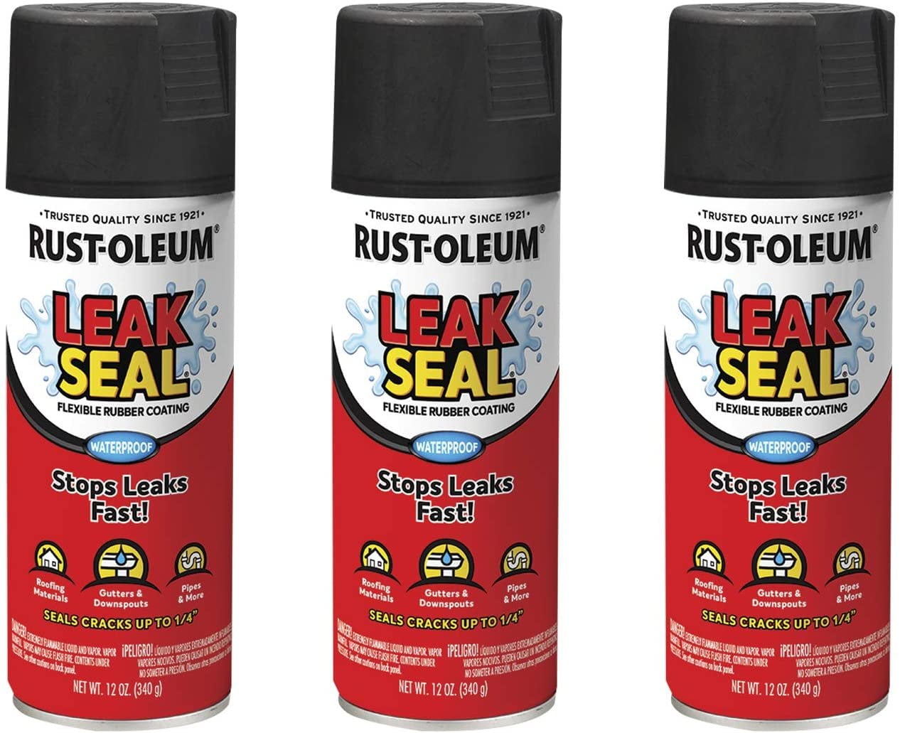 Rust-Oleum 265494A3 LeakSeal Flexible Rubber Coating Spray, 3 Pack ...
