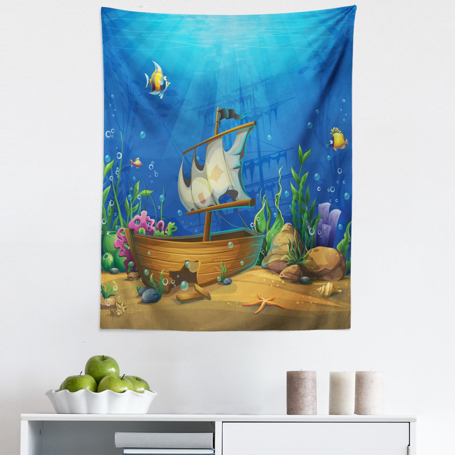 Deep Sea Tapestry, Undersea World with a Ship Wreck and Different ...