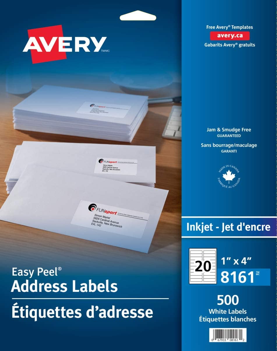 Avery Address Labels with Easy Peel for Inkjet Printers, 1" x 4", White ...