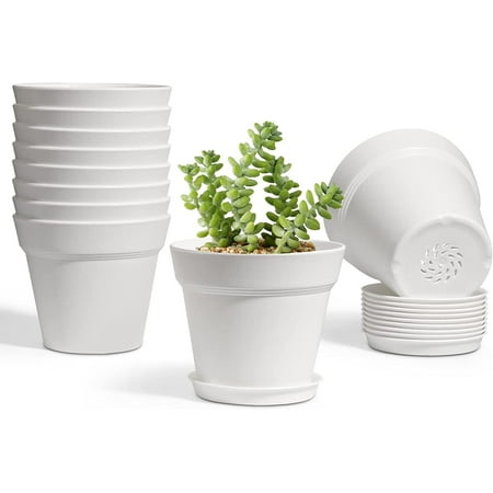 T4U 4 Inch Flower Pots 10-Pack - Small Planter with Drainage Hole and ...
