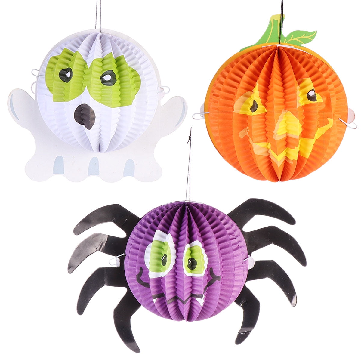 3pcs Halloween Ghost Spider Pumpkin Lantern Ornament Paper Lanterns ...