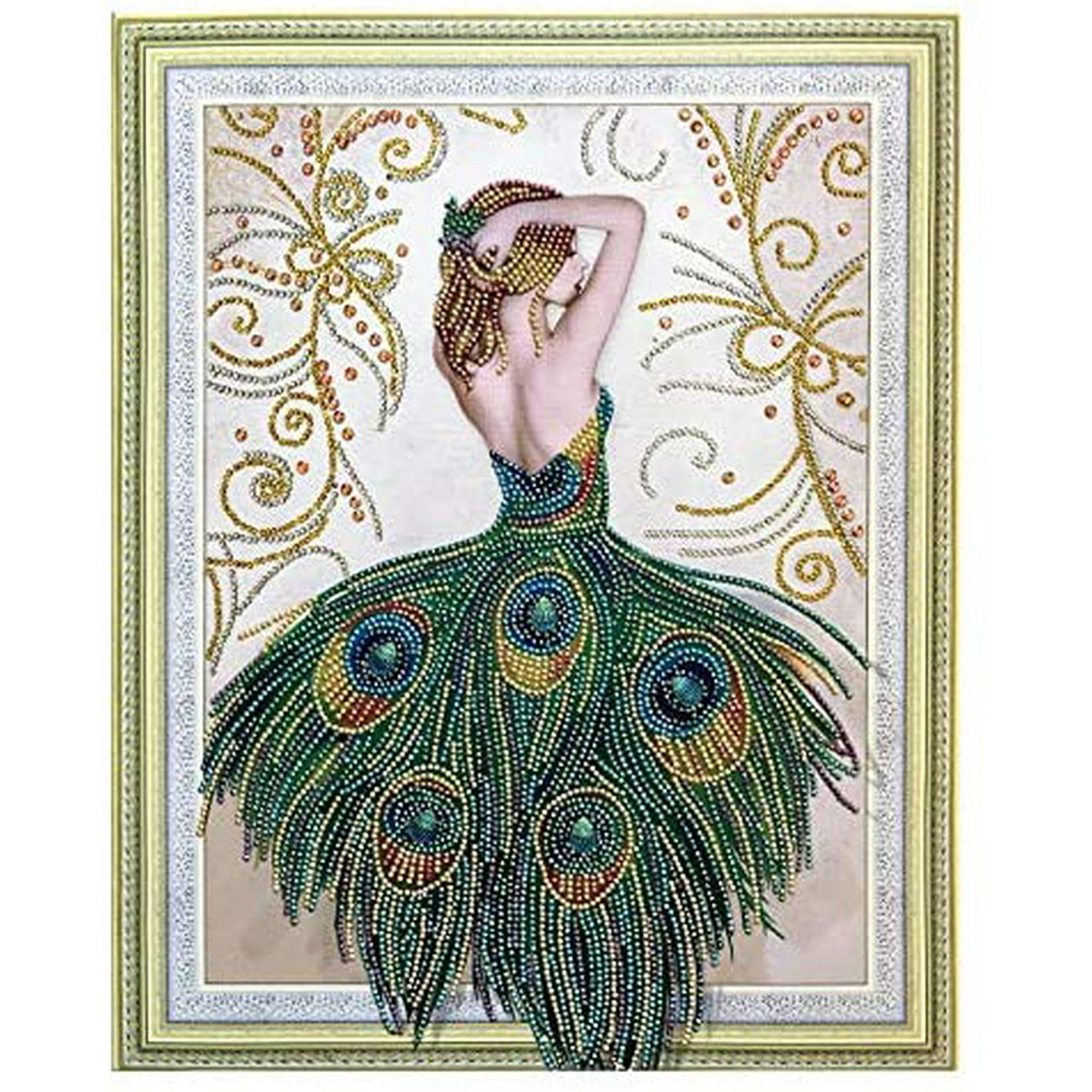 Cribun Diy Diamond Painting With Different Shapes Rhinestone Beads Peacock Girl Picture For Home Decor Diy Crystals Arts Crafts Sewing Cross