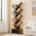 Gianna 7-Tier Tree Bookshelf, Narrow Wood Bookcase with Drawer for ...