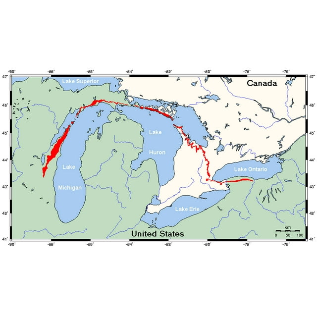 24x36 gallery poster, Map of Niagara Escarpment (in red). Niagara Falls ...