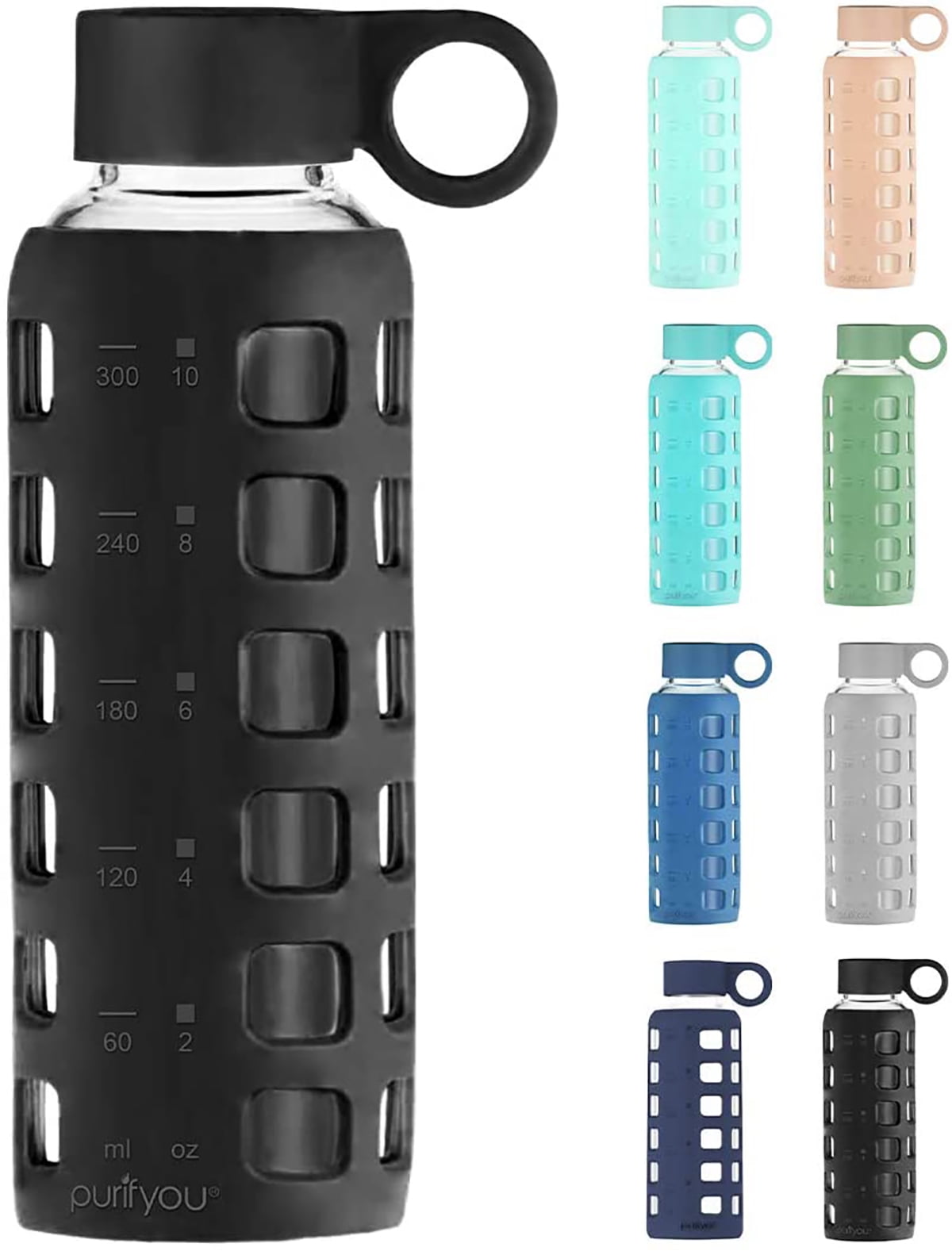 purifyou Premium 22 oz Reusable Glass Water Bottles with Time and ...