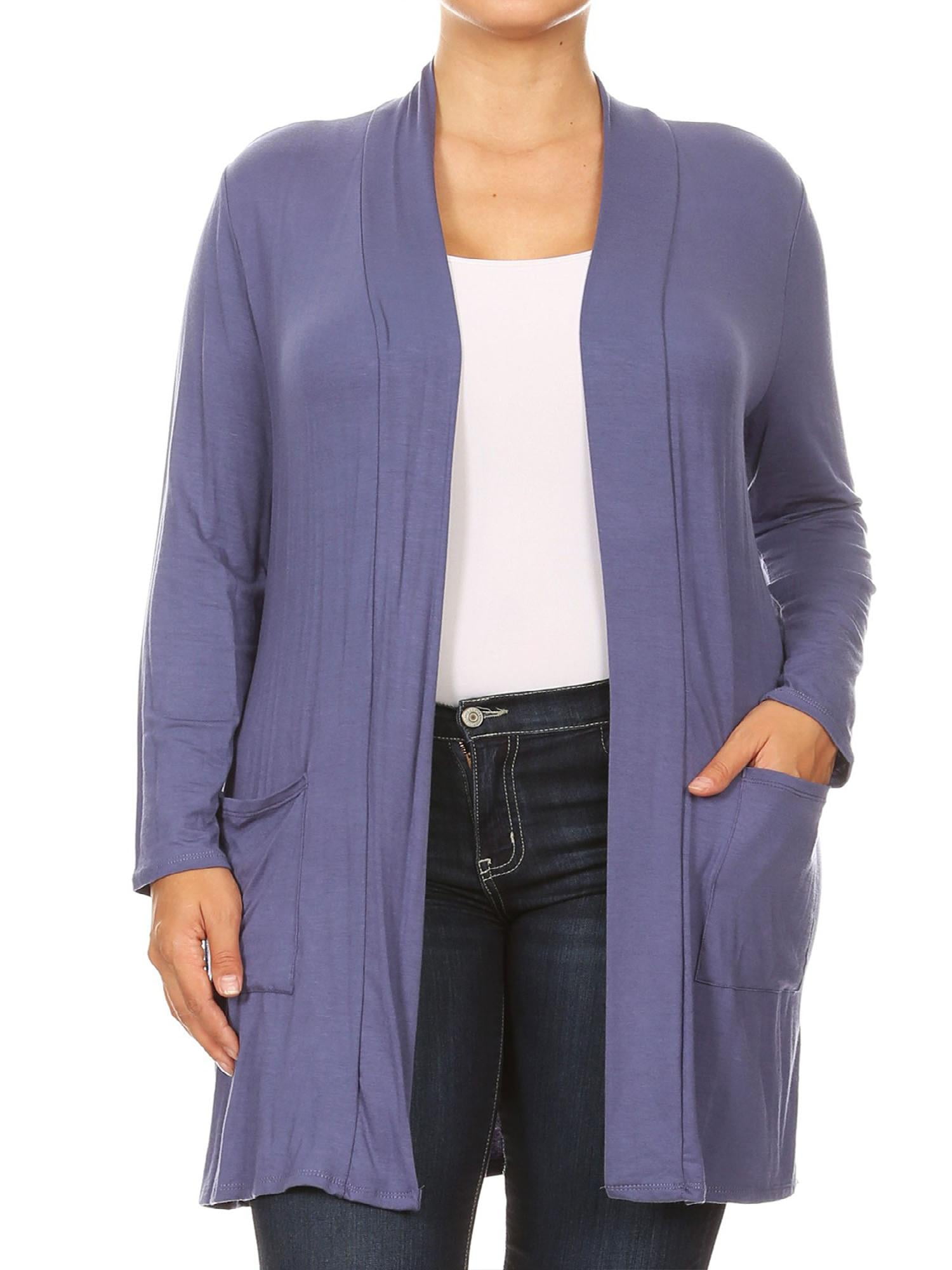 Women's Solid Casual Plus Size Pockets Knit Duster Cardigan Sweater ...