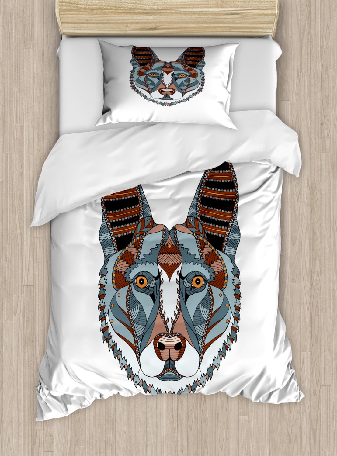 German Twin Size Duvet Cover Set, Colorful German Shepherd Dog Portrait ...