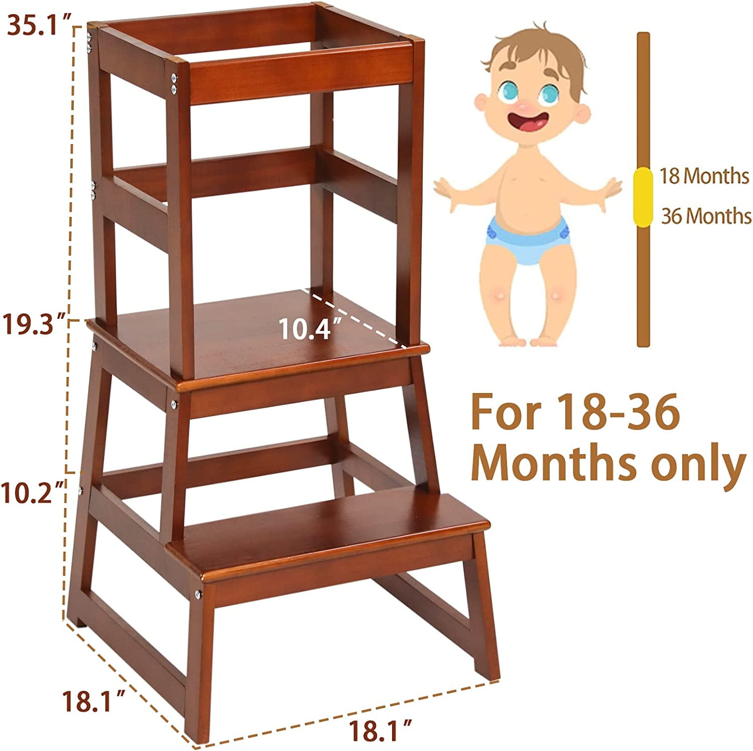 Kids Kitchen Step Stool for Kids with Safety Rail,Solid Wood ...