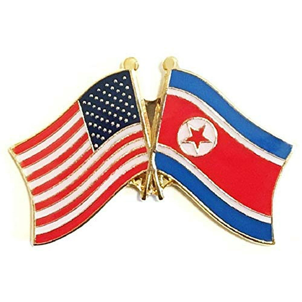Box of 12 North Korea & US Crossed Flag Lapel Pins, Korean & American ...