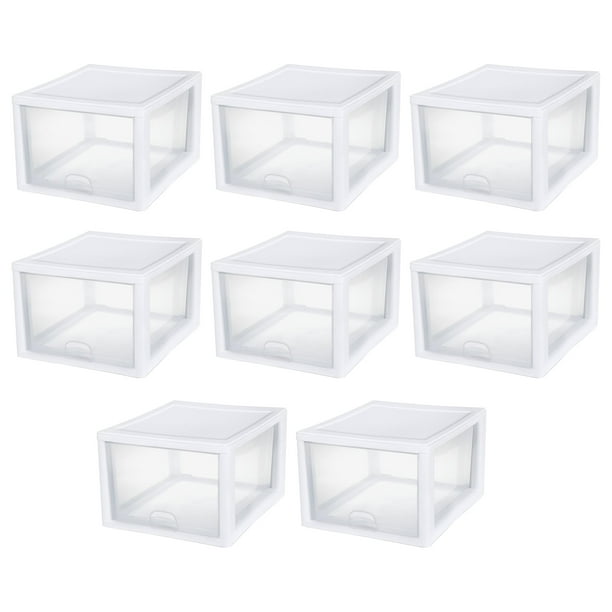 Sterilite 27 Quart Clear & White Plastic Storage Bin w/ One Drawer, 8 ...