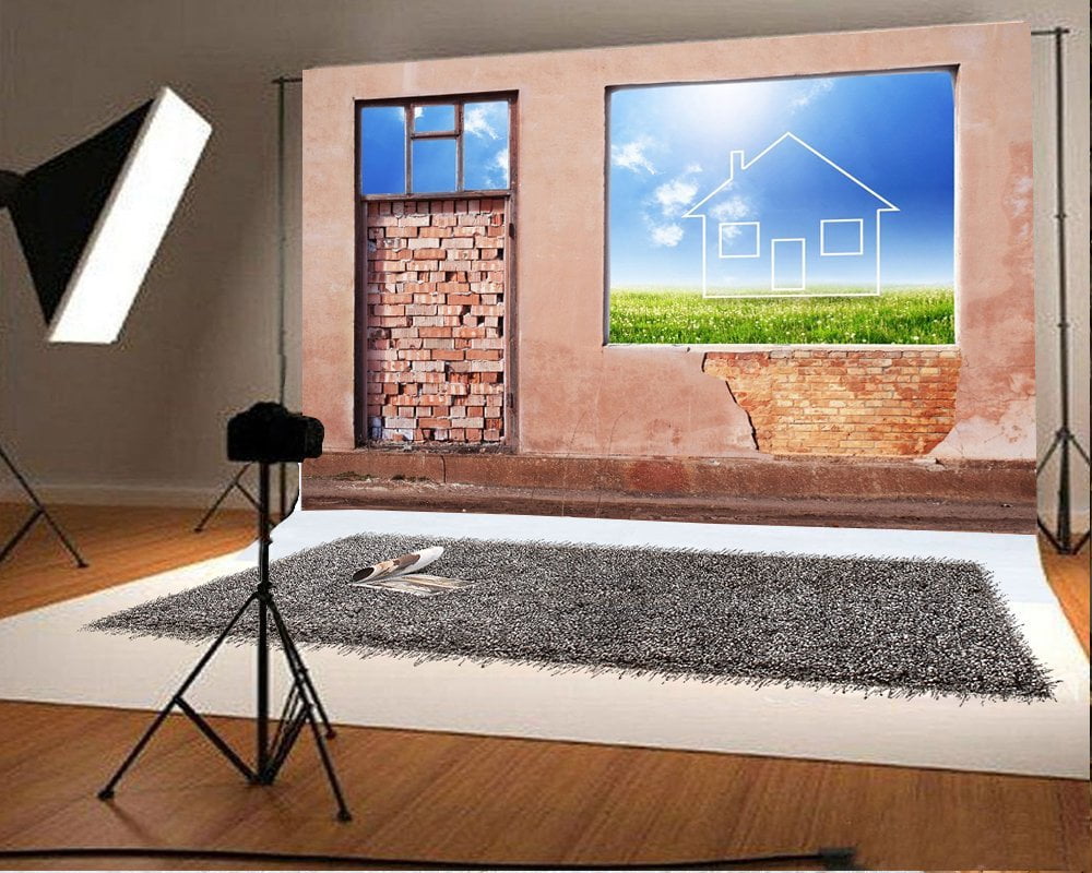 House Design Backdrop 7x5ft Photography Background Brick Wall Flowers ...