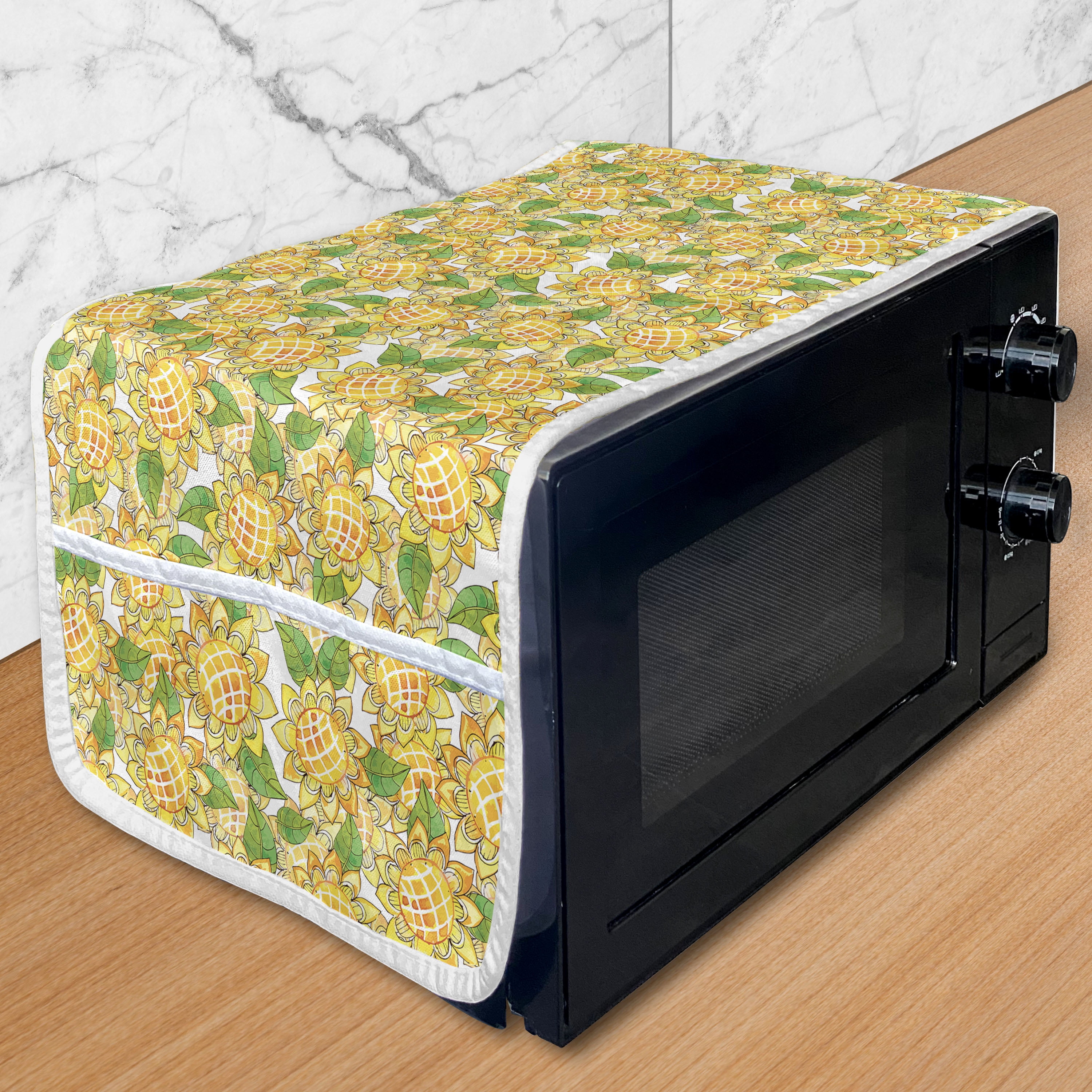 Sunflowers Microwave Oven Cover, Rhythmic Watercolor Look Helianthus ...