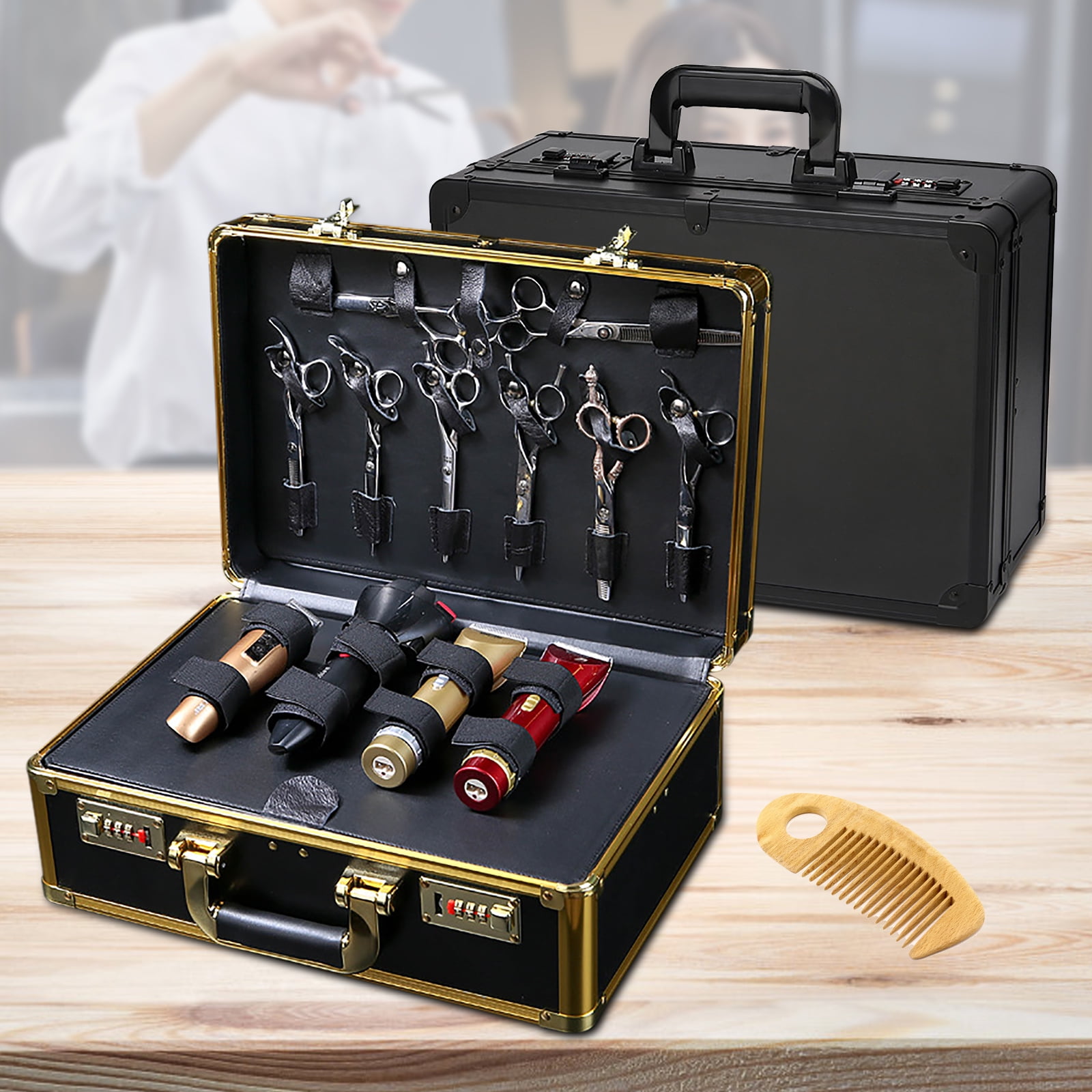 Anqidi Gold/Black Barber Case Stylist Hairdressing Toolbox Clipper ...